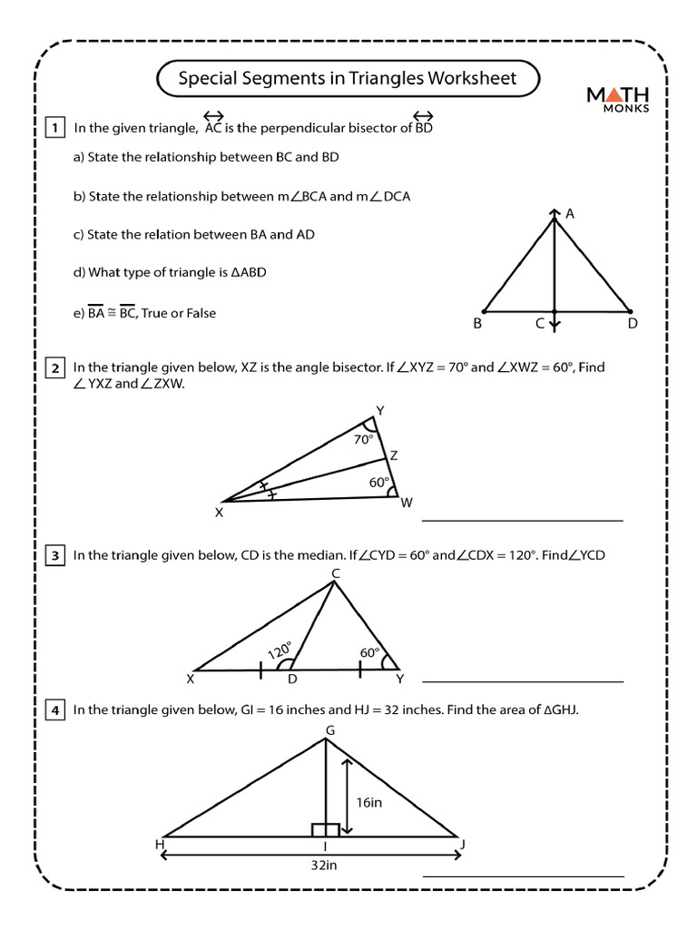 Special Segments in Triangles Worksheet | PDF
