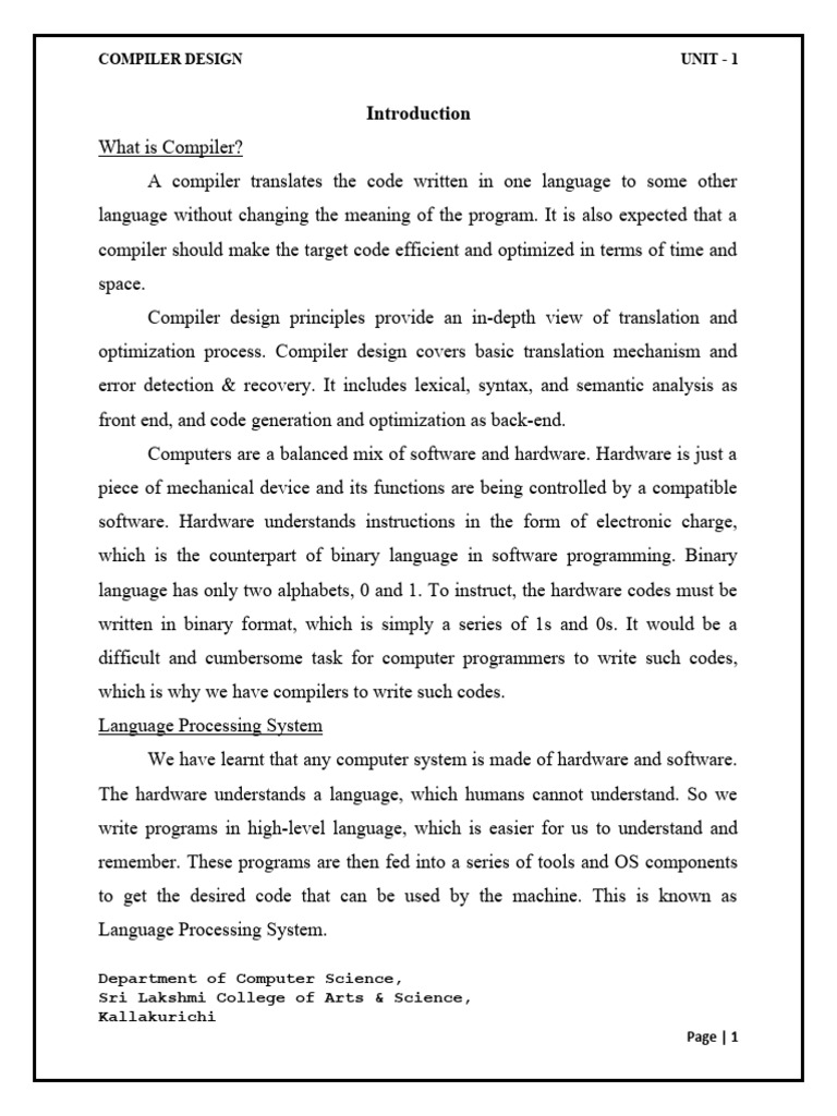 Unit - 1 | PDF | Parsing | Compiler