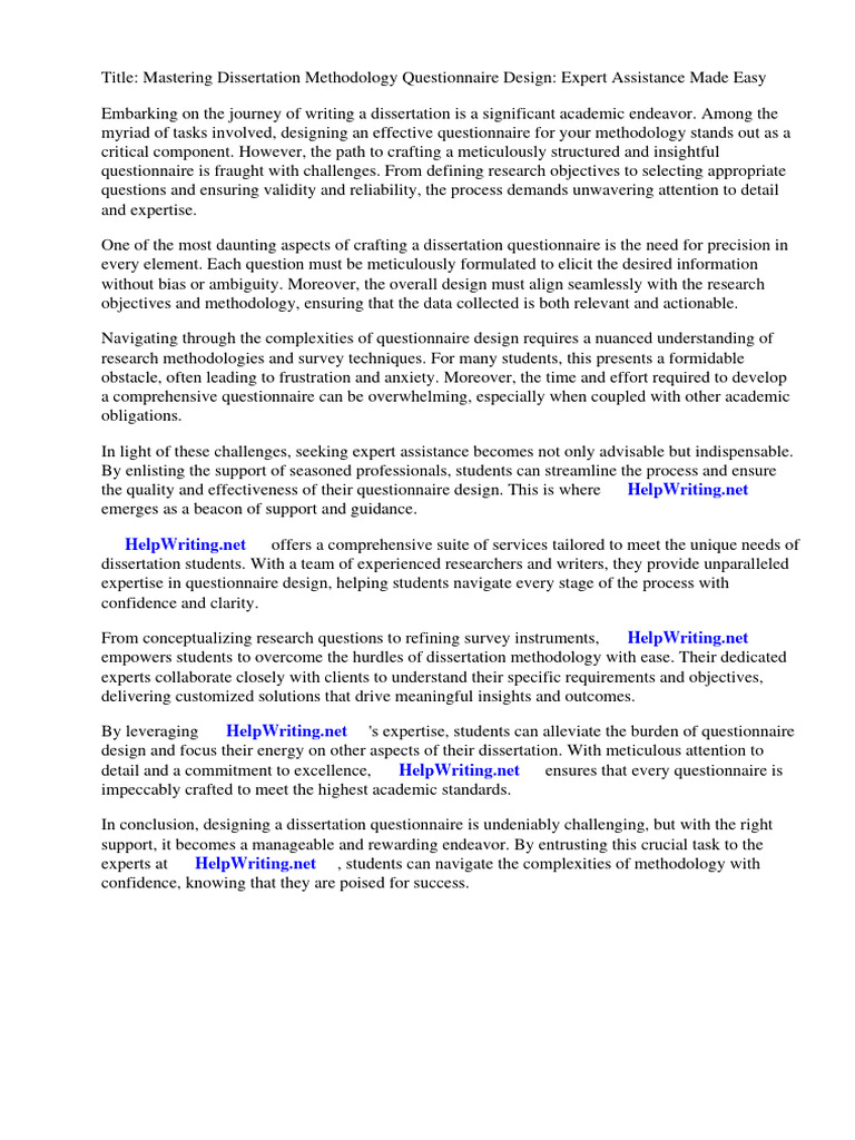 Dissertation Methodology Questionnaire Design | PDF | Survey ...