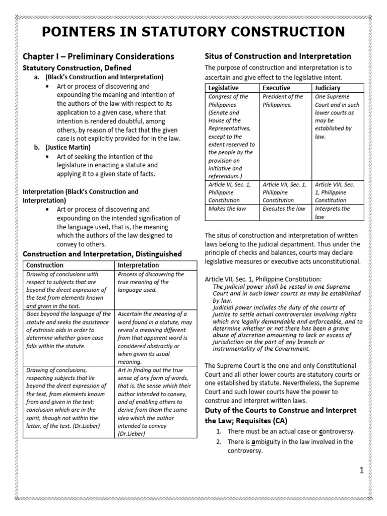 Statutory Construction Principles and Jurisprudence | PDF | Statutory ...