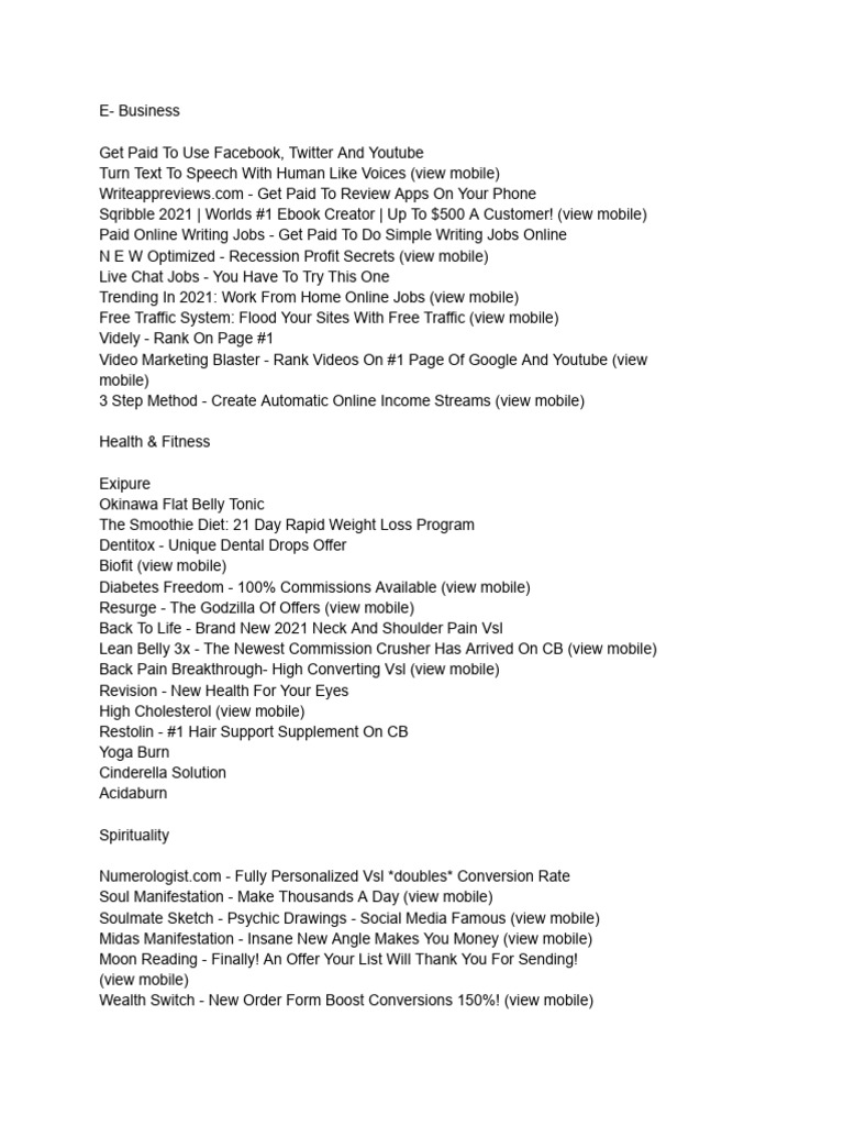 Winning Product List On Clickbank | PDF | You Tube