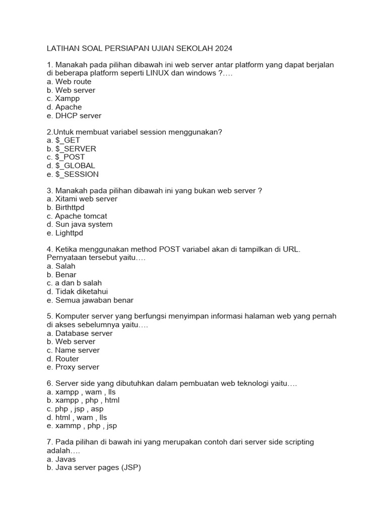 Latihan Soal Persiapan Ujian Sekolah 2024 | PDF