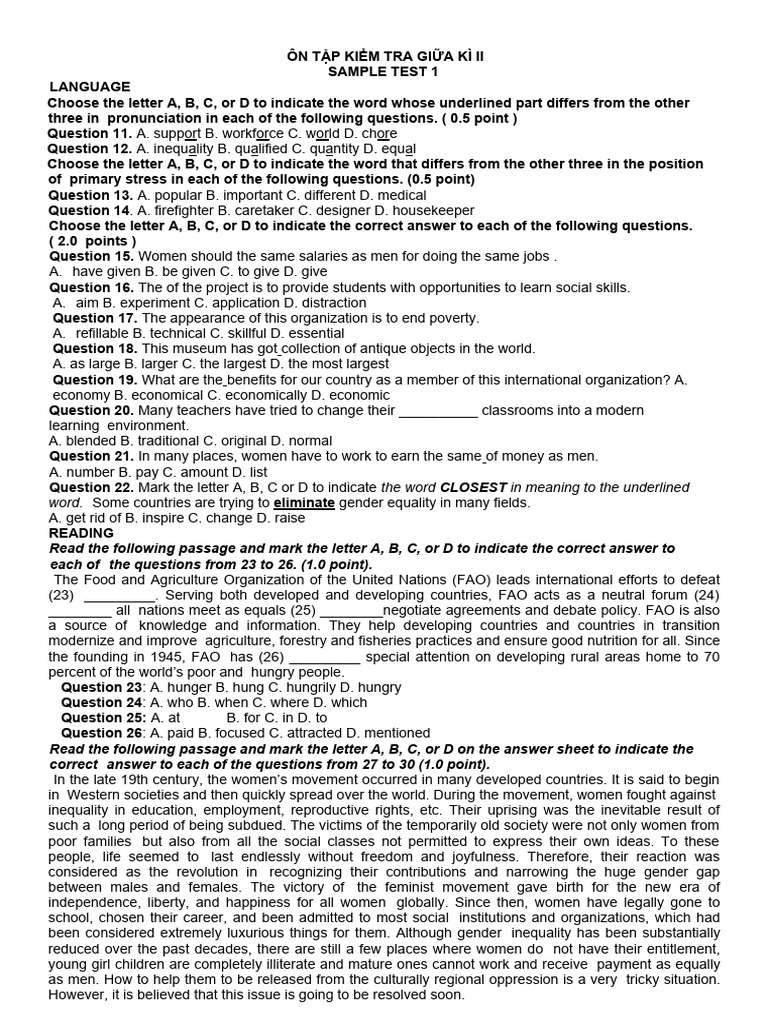 ĐỀ KIỂM TRA GIỮA KÌ II _ LỚP 10 | PDF | World Health Organization | Food And Agriculture ...