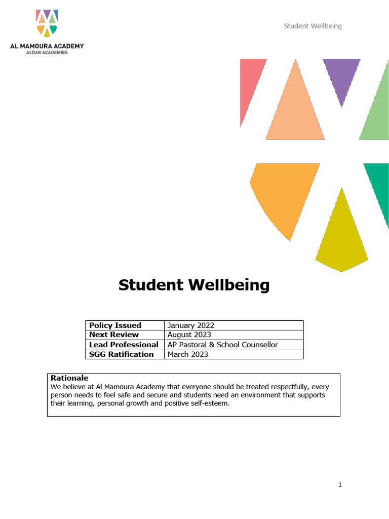 Student Wellbeing Policy Overview | PDF | Learning | Well Being