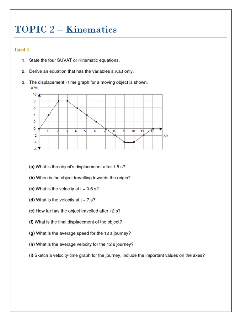 AS Topic 2 - Card 1 - Introduction To Kinematics | PDF | Acceleration | Velocity