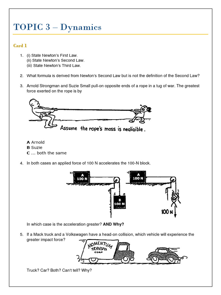 As Topic 3 - Card 1 - Introduction To Dynamics | PDF | Force | Acceleration