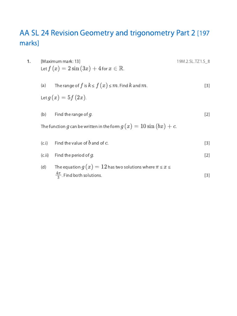 AA SL 24 Revision Geometry and Trigonometry Part 2 | PDF | Pi | Mathematics