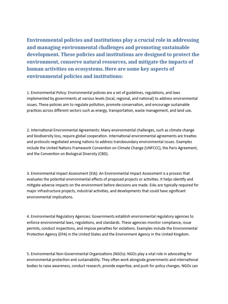 Environmental Policies and Institutions | PDF | Environmental Policy ...