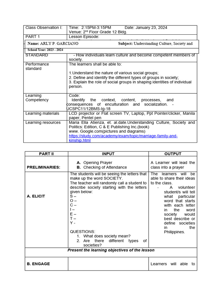 MY 7ES How Society Is Organized | PDF | Learning | Social Group