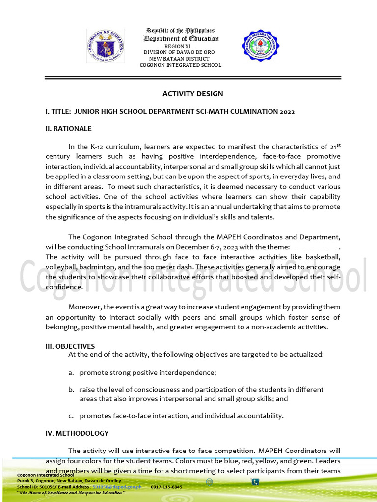 Intrams Activity Design... | PDF