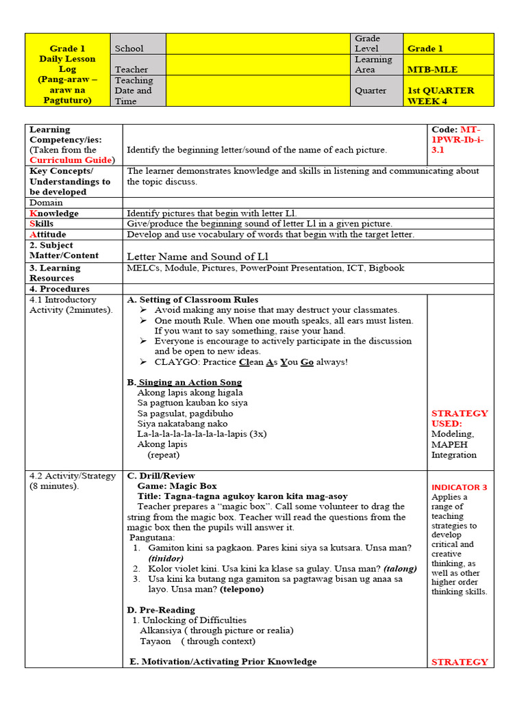Cot1 - MTB-Q1 | PDF | Learning | Educational Technology