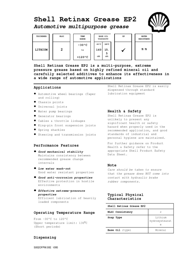 Shell Retinax ep-2 grease 1995 | PDF | Mechanical Engineering