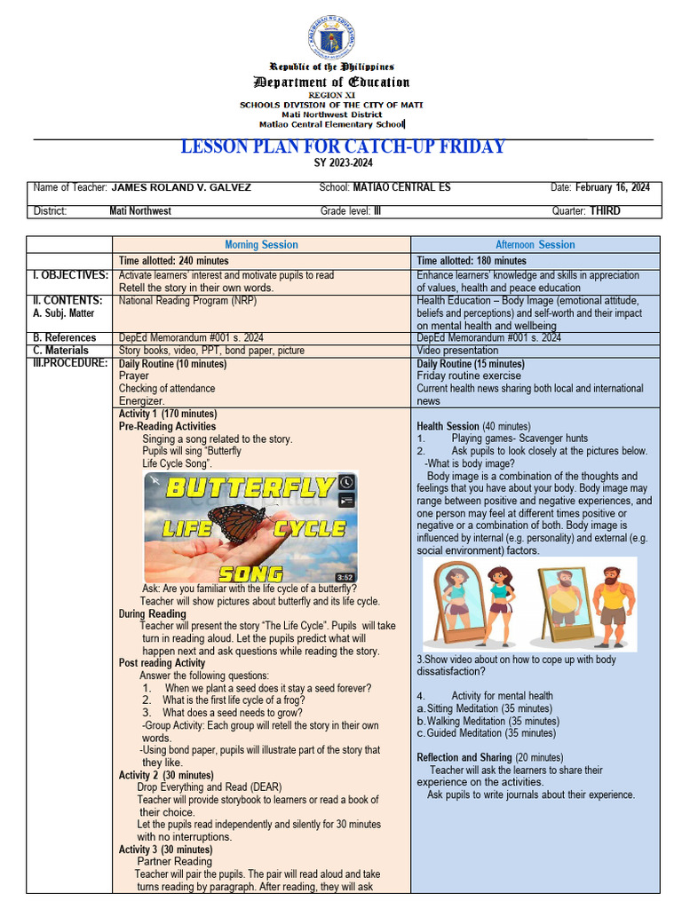 Daily Lesson Log Catch Up Friday Grade 3 | PDF | Body Image | Learning