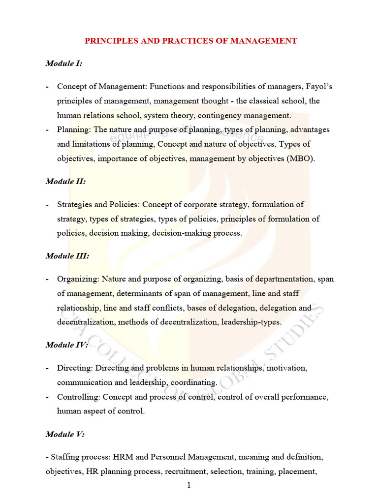Principles of Management Lectures Notes | PDF | Goal | Policy
