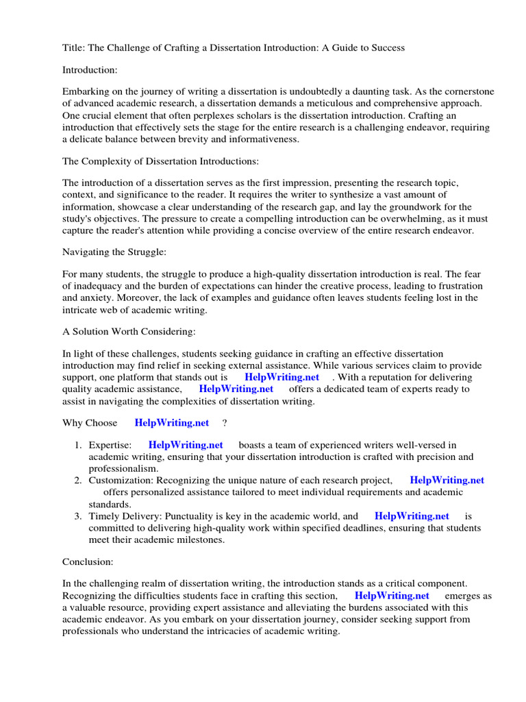 Dissertation Introduction Example Free | PDF | Thesis | Essays