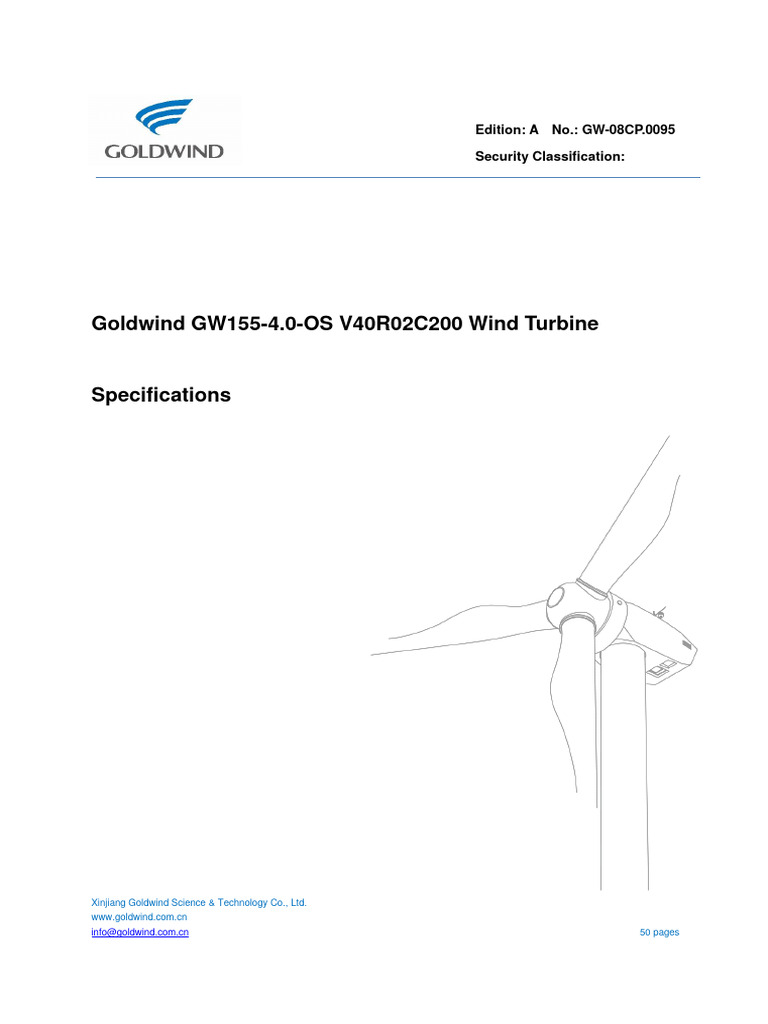 2.EN - Goldwind GW155-4.0-OS Wind Turbine Specifications | PDF | Wind Turbine | Electric Generator