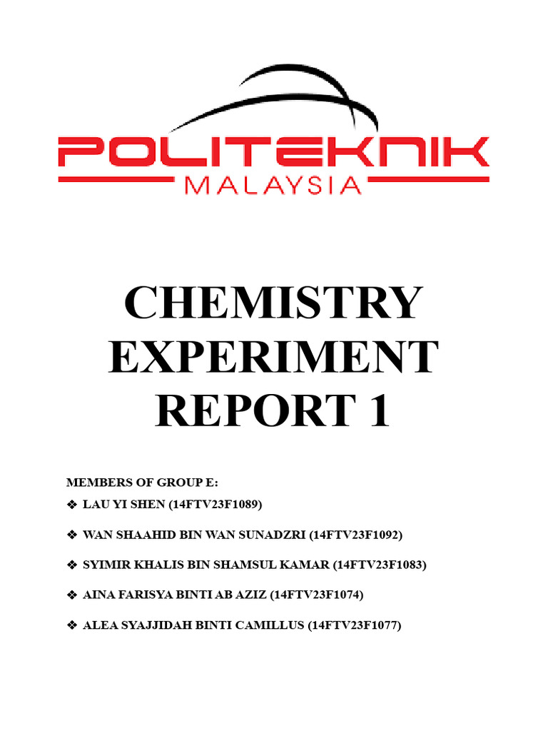 Group E Chemistry Experiment 1 | PDF | Chemical Compounds | Chemistry