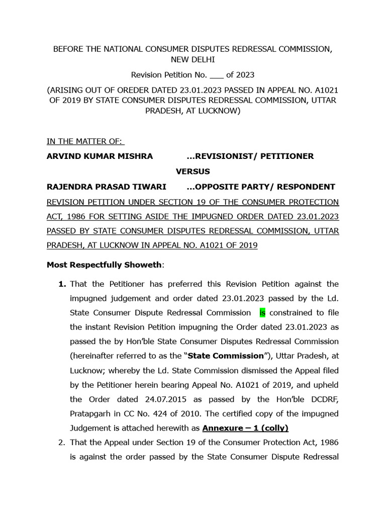Ak Mishra V RP Tiwari - Appeal NCDRC | PDF | Payments | Cheque