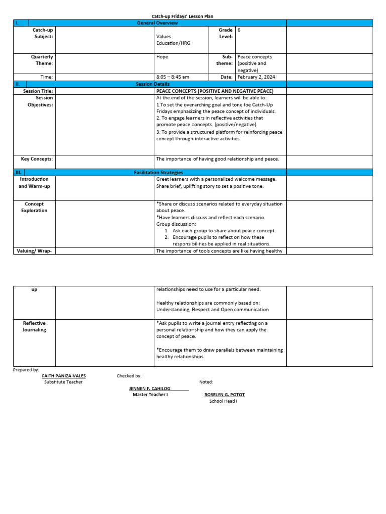 Sample-Lesson Plan Catch UpFriday | PDF | Learning | Cognitive Science