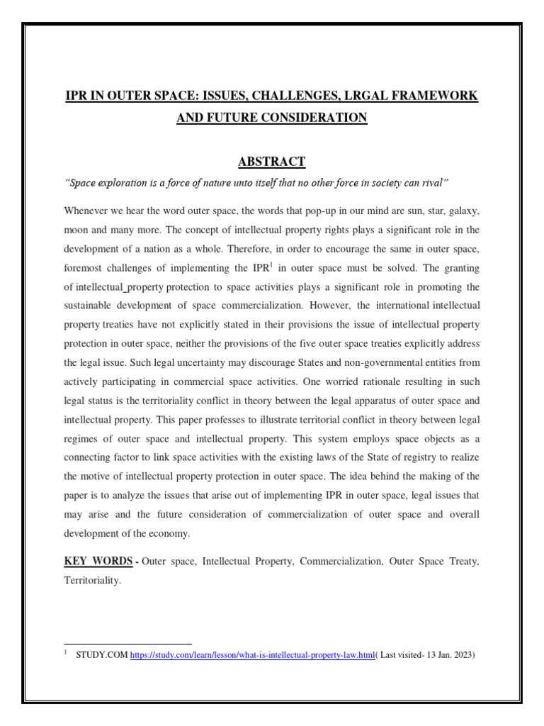 Ipr in Outer Space | PDF | Intellectual Property | Patent