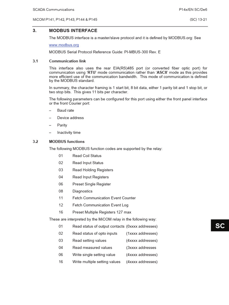 Modbus Interface-P14x EN M Gf7 V43-44-46 | PDF | Computing | Computer Engineering