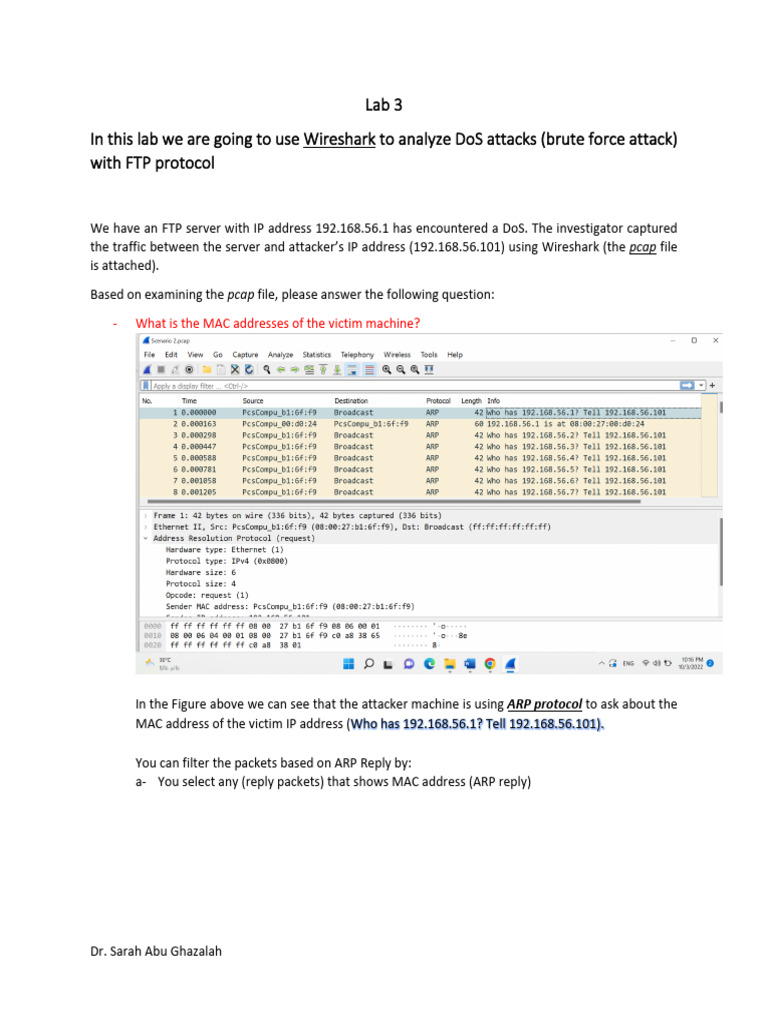 Lab 4 Wireshark DoS Analysis o FTP Protocol | PDF | Transmission Control Protocol | File ...