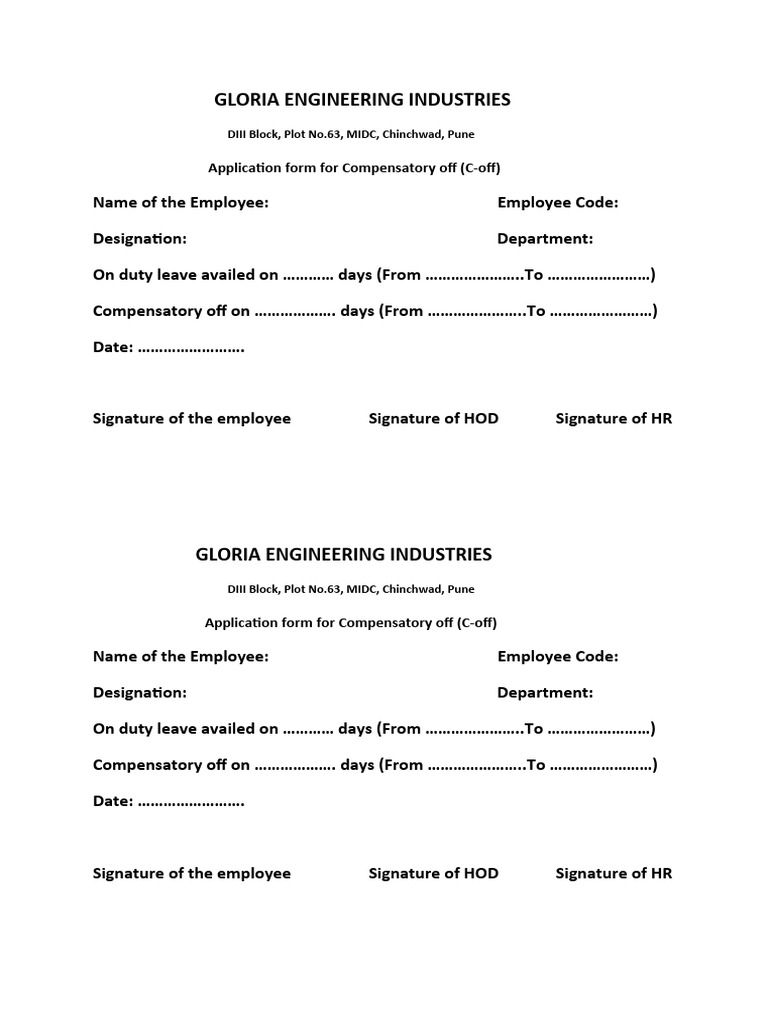 Compensatory Off (C-Off) Form | PDF