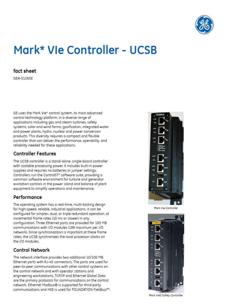 Mark Vie Controller - Ucsb: Fact Sheet | PDF | Computer Network | Programmable Logic Controller