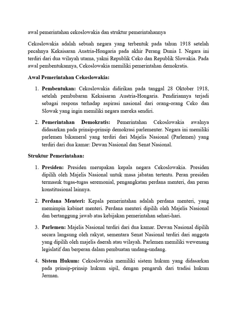 Awal Pemerintahan Cekoslowakia Dan Struktur Pemerintahannya | PDF | Politik