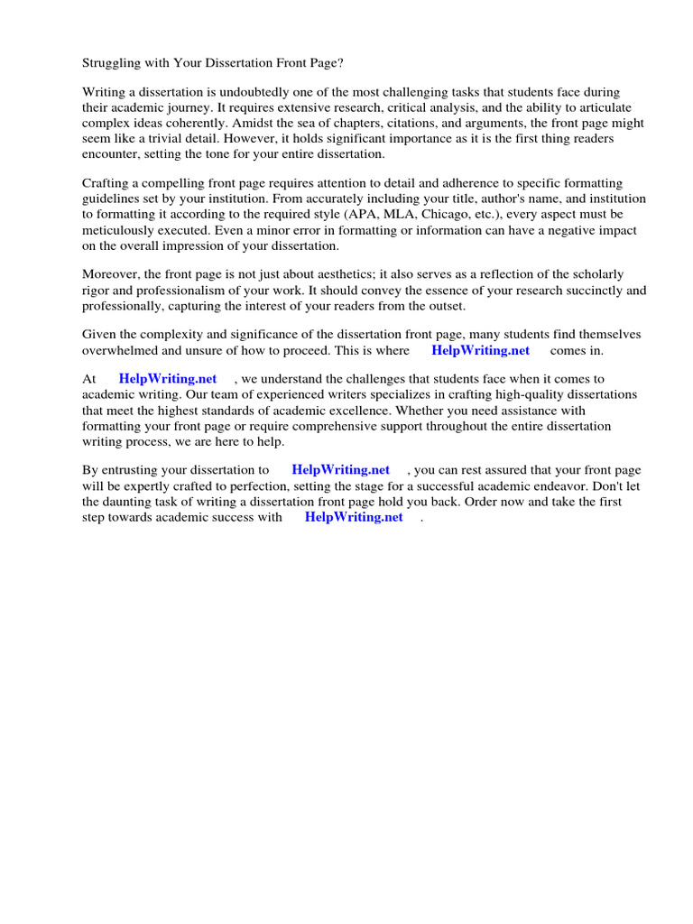 Dissertation Front Page | Download Free PDF | Thesis | Essays