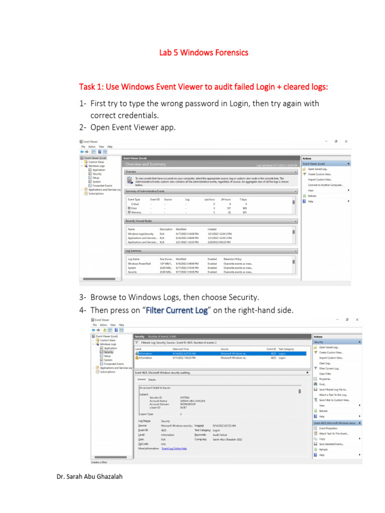 Windows Forensics Lab: Event Viewer & VSS | PDF