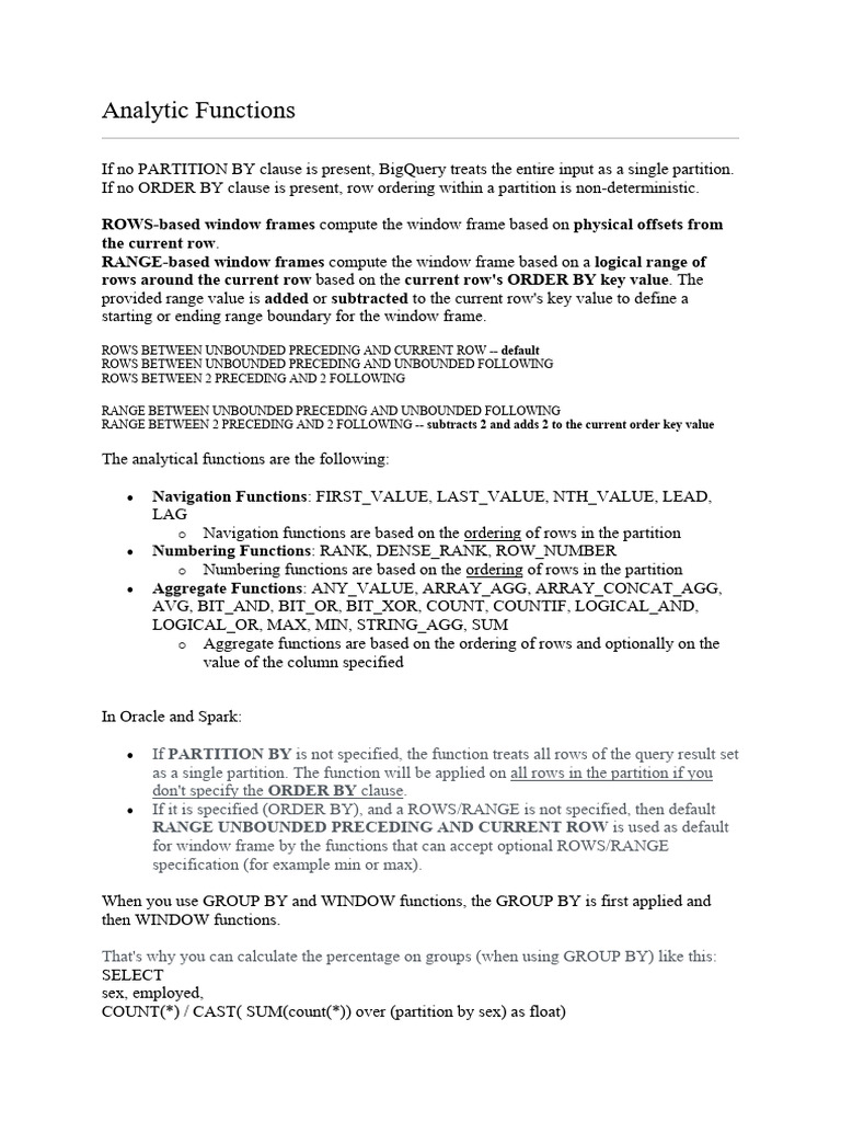 Sql Analytic Functions Pdf Function Mathematics Computer 2868
