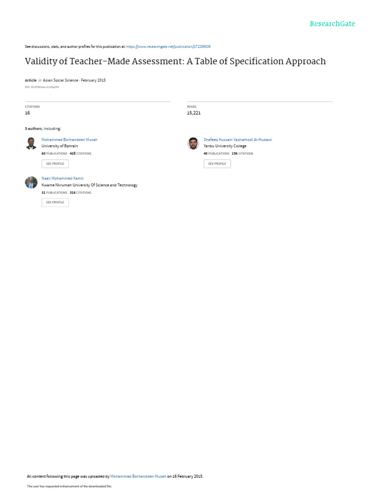 ValidityofTeacher MadeAssessment | PDF | Educational Assessment ...