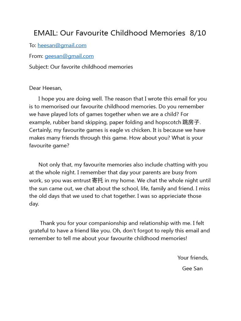 Our Favorite Childhood Memories | PDF | Language Arts & Discipline