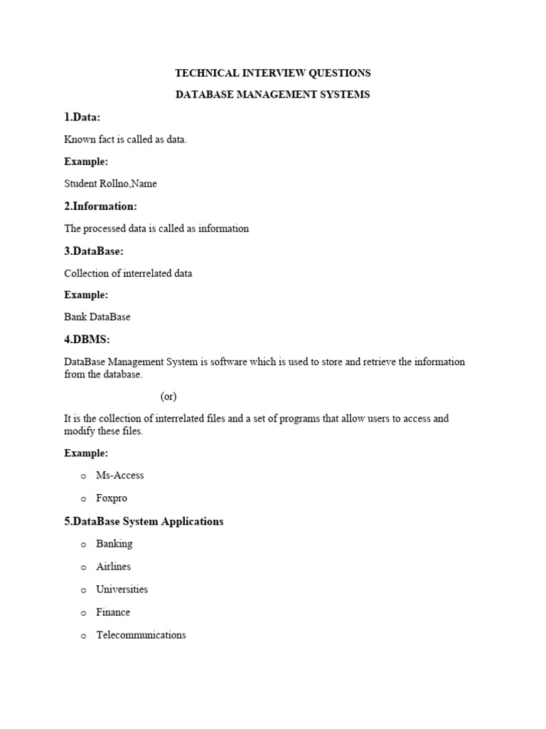 DBMS Technical Questions TCS | PDF | Relational Database | Databases
