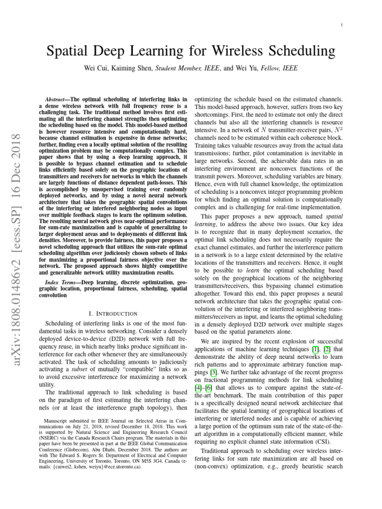 Spatial Deep Learning For Wireless Scheduling Pdf Artificial Neural