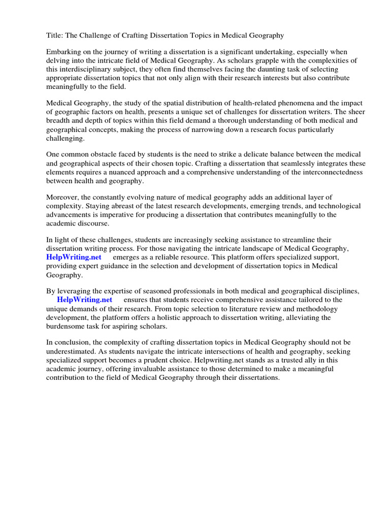 Dissertation Topics in Medical Geography | PDF | Geography | Thesis Dissertation Topics in Medical Geography | PDF | Geography | Thesis