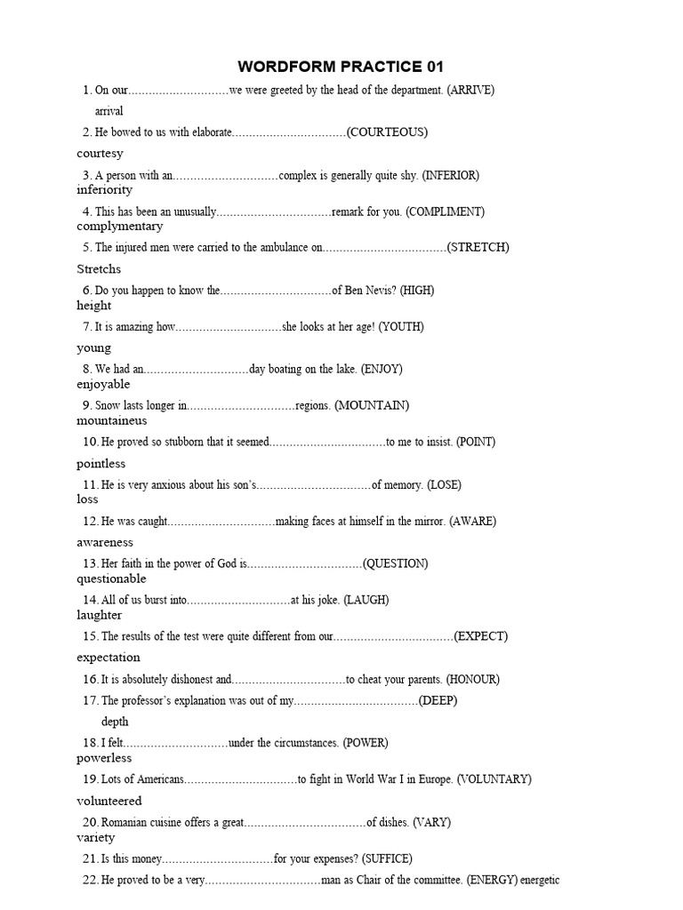 Wordform Practice 01 | PDF | History