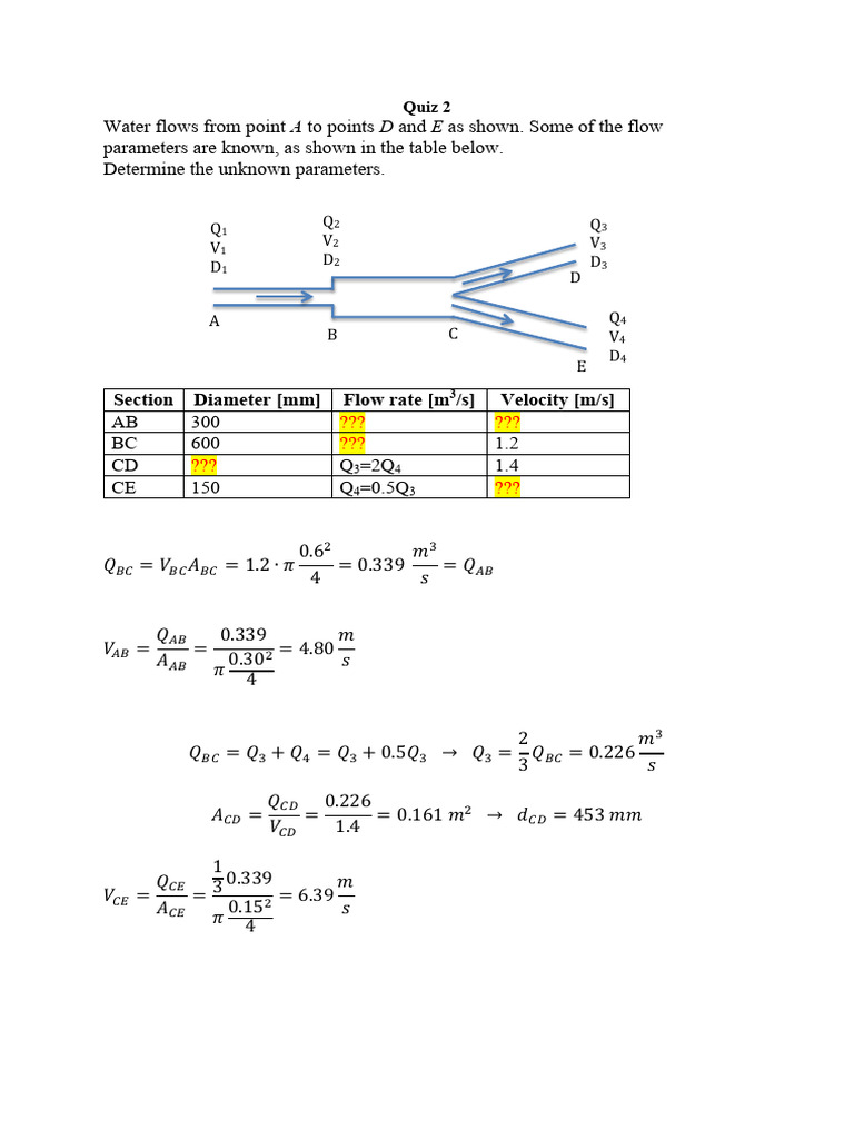 Water Flow Parameter Calculation Quiz | PDF