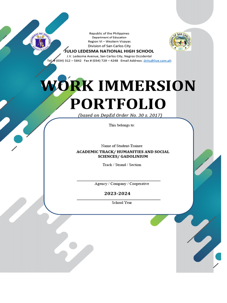 WORK IMMERSION PORTFOLIO Based On DepEd | PDF | Job Interview | Leadership