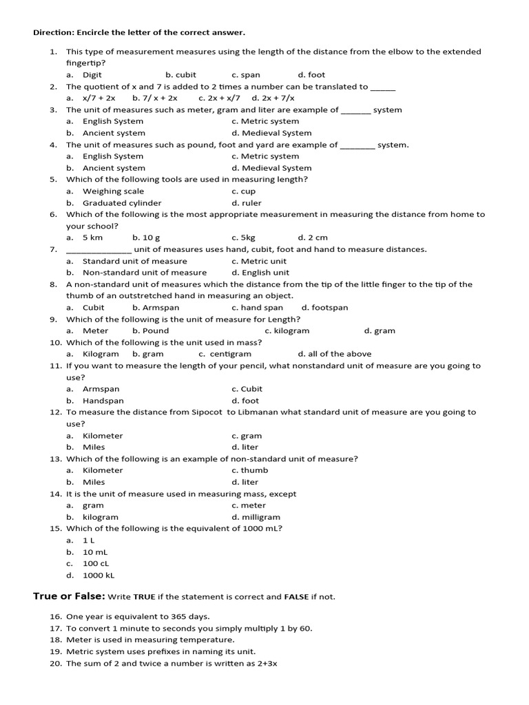 Math 7 Summative Q2 | Download Free PDF | Litre | Measurement