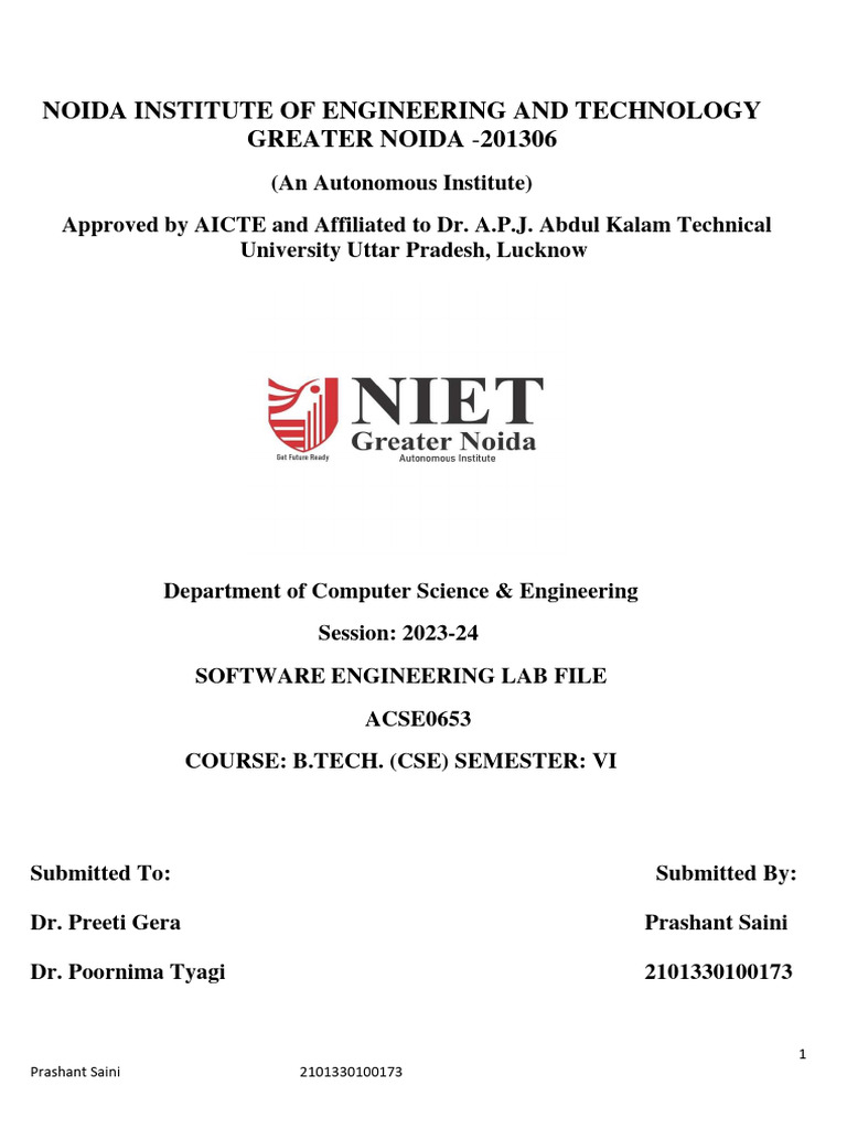 Dr. Preeti Gera's Software Engineering Lab | PDF | Automated Teller Machine | Use Case