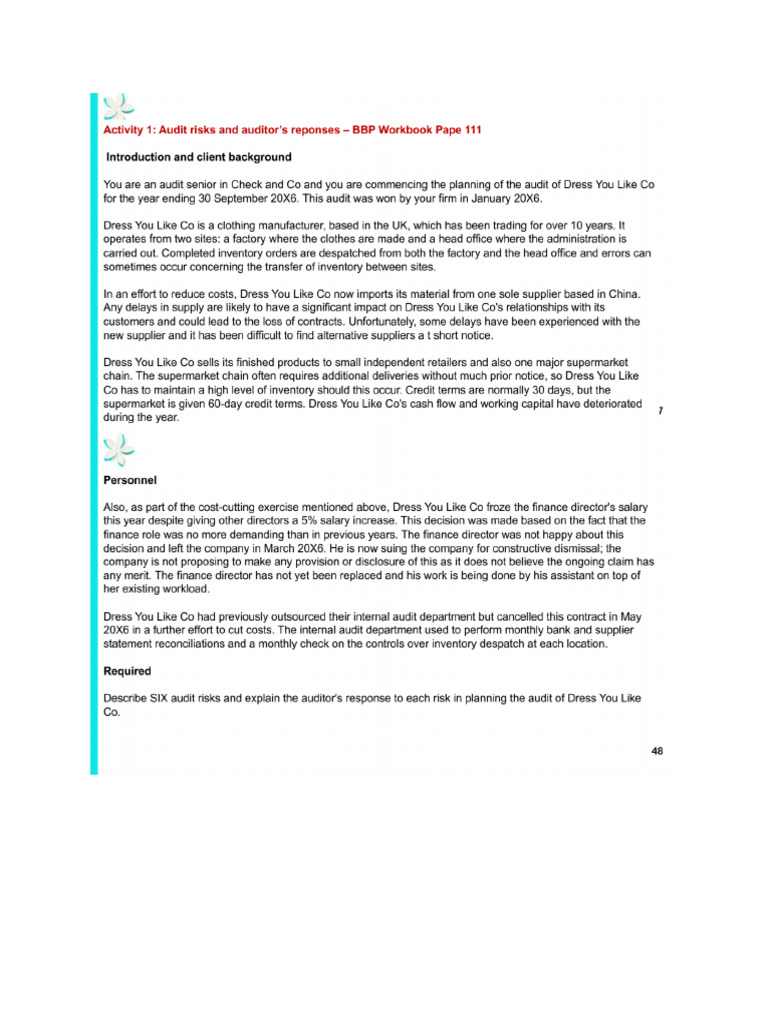 Session 3 - Practice Exercise 1 - Check Co - Audit Risks Respones - Question Ans | PDF | Audit ...