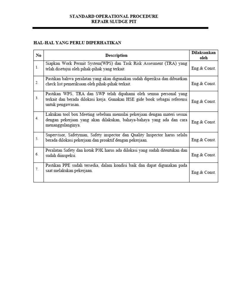 Sop Repair Sludge Pit | PDF