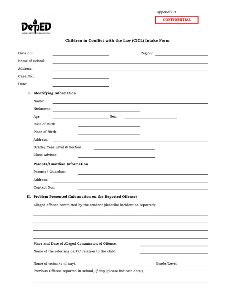 F. Enclosure No.14 - Annex B CICL Intake Form | PDF
