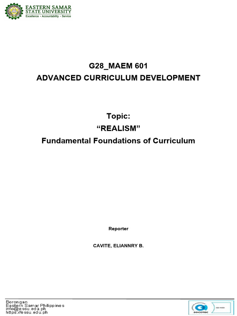 Acd Realism Cavite Eliannry | PDF | Philosophical Realism | Reality