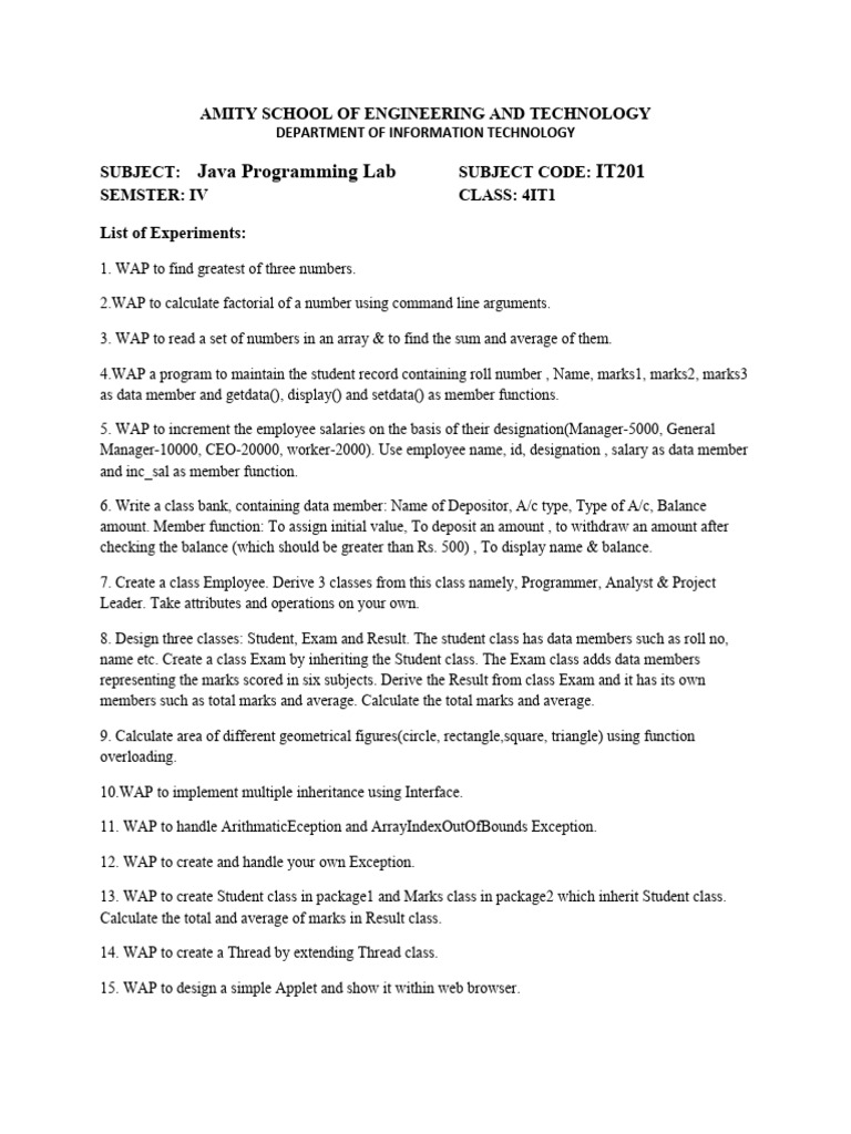 Java Lab Experiments Download Free Pdf Class Computer Programming Method Computer 