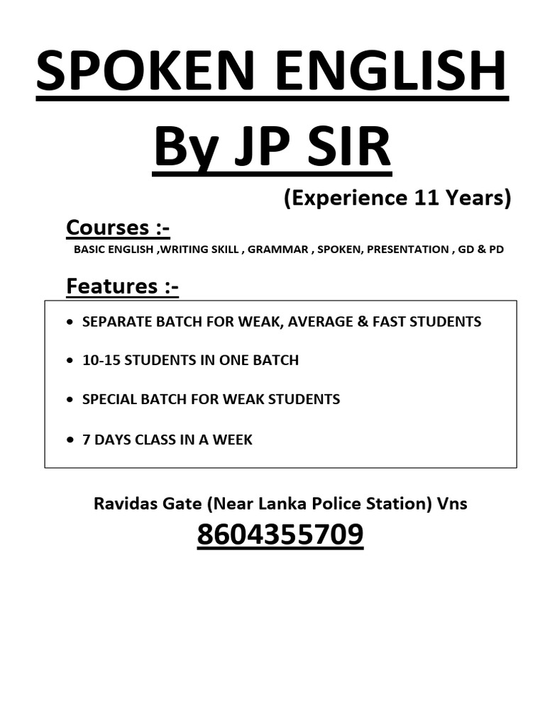Spoken English by JP Sir Booklet | PDF