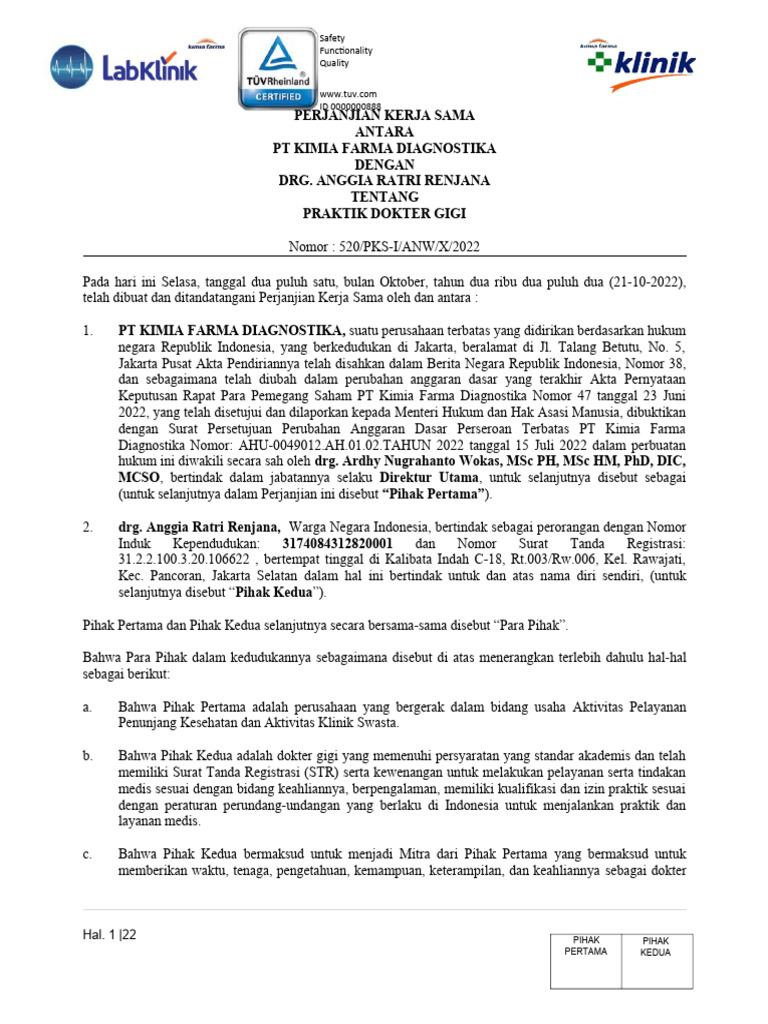 Draft PKS Mitra Dokter Spesialis | PDF