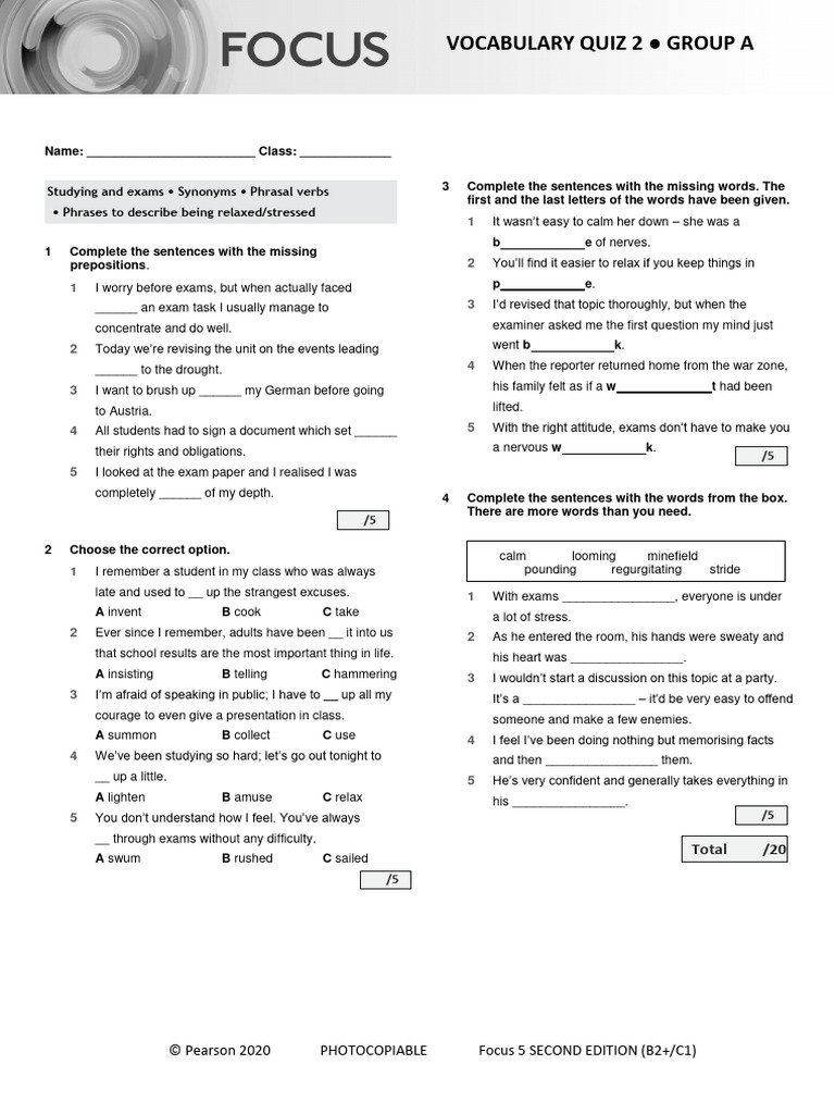 Focus5 2E Vocabulary Quiz Unit2 GroupA | PDF | Languages | Foreign ...